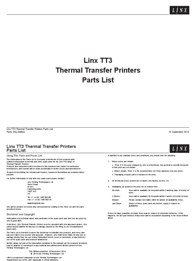 TT3 Printers Parts Only | PDF