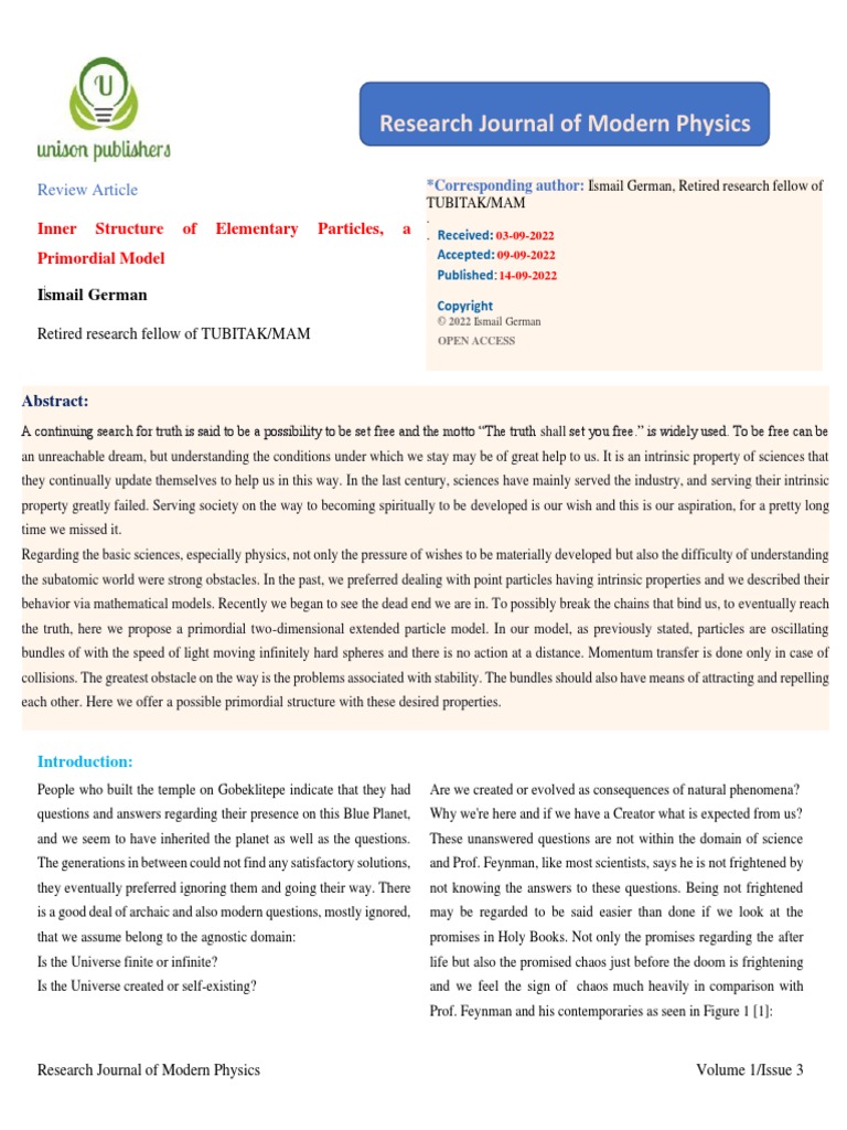 Inner Structure of Elementary Particles, A Primordial Model | PDF ...