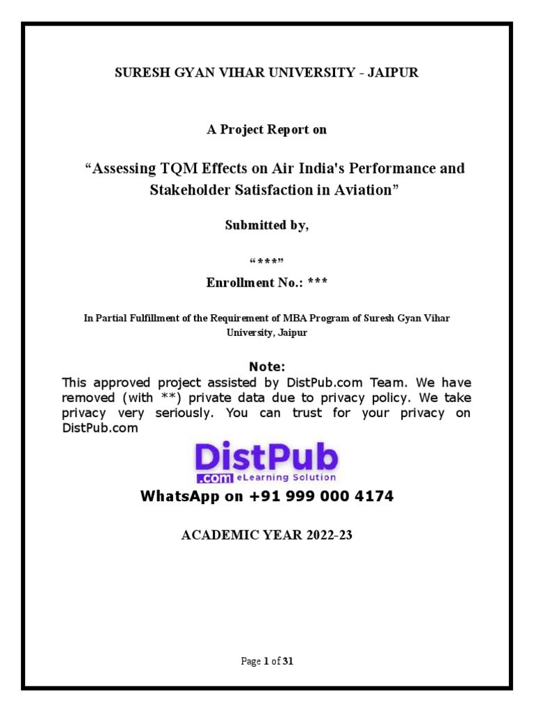 SGVU-Approved-Project-Report-Assessing TQM Effects On Air India's ...