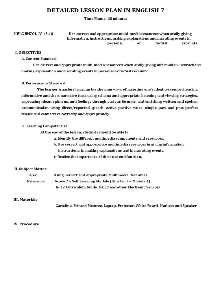 Multimedia Lesson Plan for Grade 7 | PDF | Multimedia | Graphics
