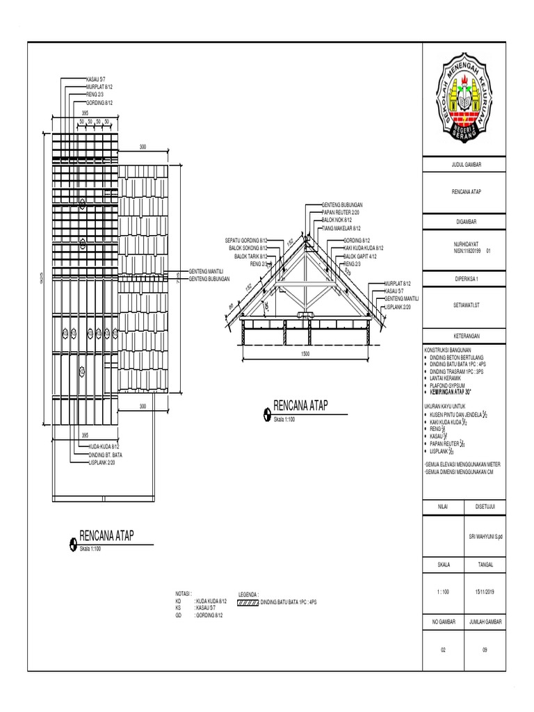 Rencana Atap Pelana 30° dan Notasi | PDF