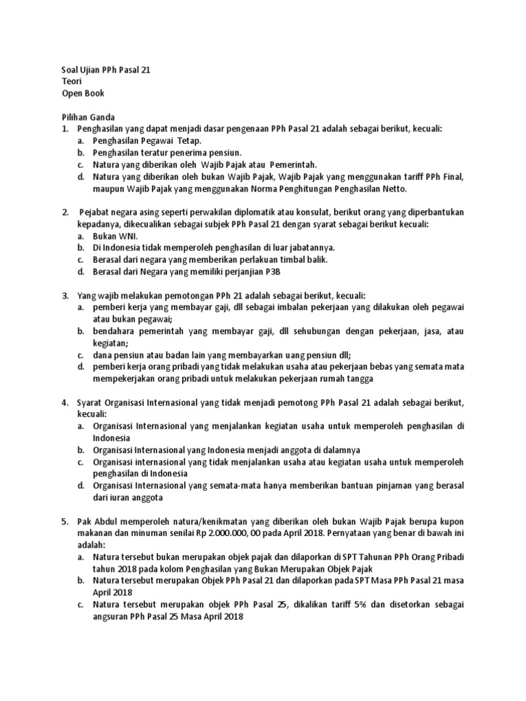 Soal Quiz PPH Pasal 21 Brevet Edutax | PDF