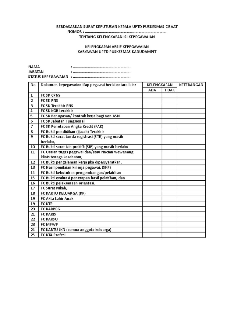 Kelengkapan File Kepegawaian | PDF