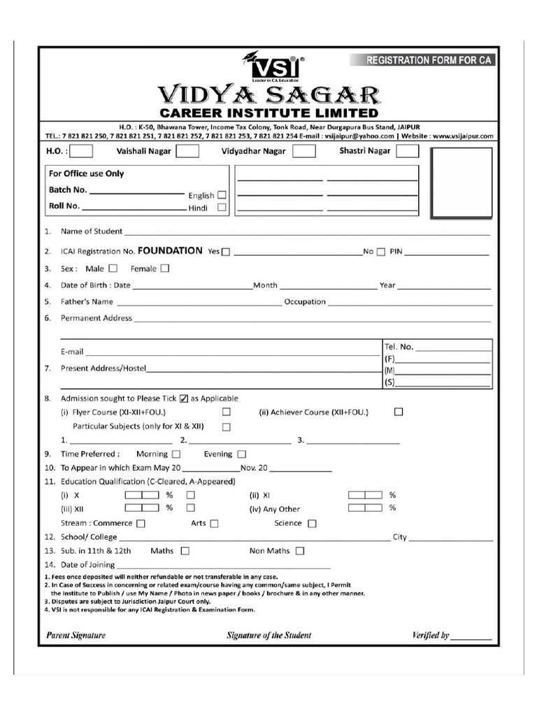 CA Foundation Form | PDF