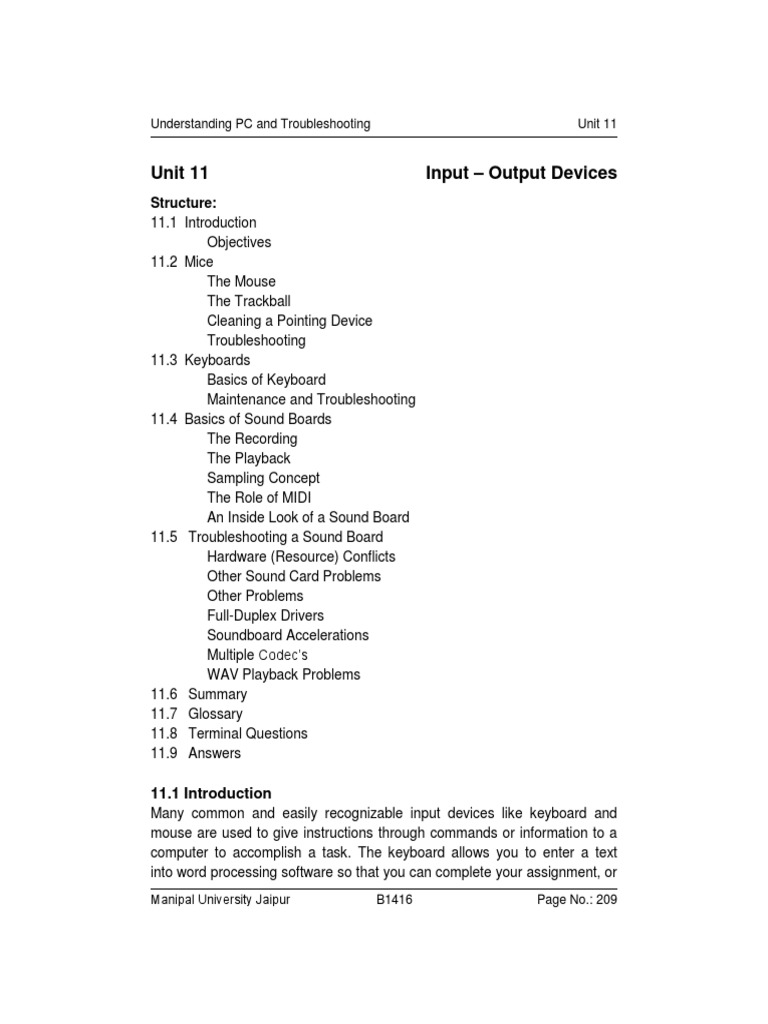 Unit 11 Input Output Devices Pdf Computer Keyboard Sampling 0910