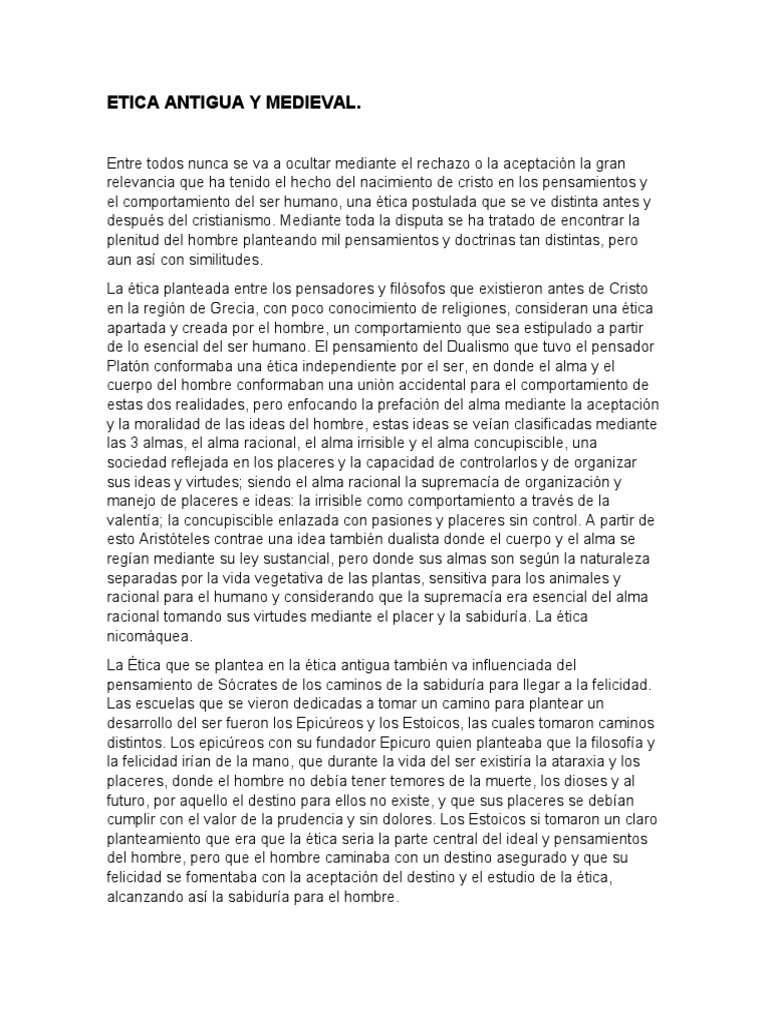 Etica Antigua y Medieval | PDF | Alma | Platón