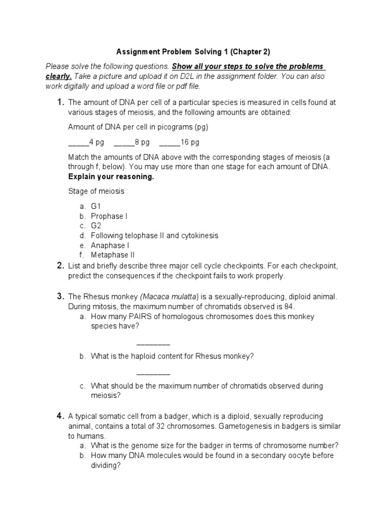 Assignment Problem Solving Chapter 2 | PDF | Meiosis | Mitosis Assignment Problem Solving Chapter 2 | PDF | Meiosis | Mitosis