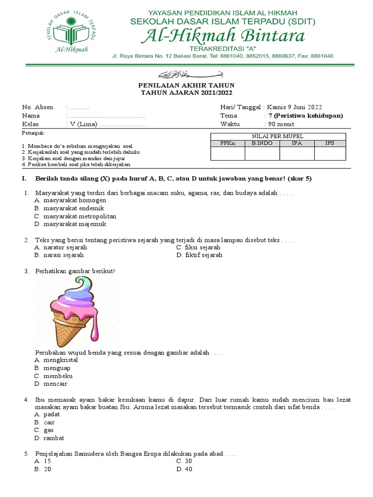 Soal PAT Tema 7 | PDF | Kajian Bahasa Asing