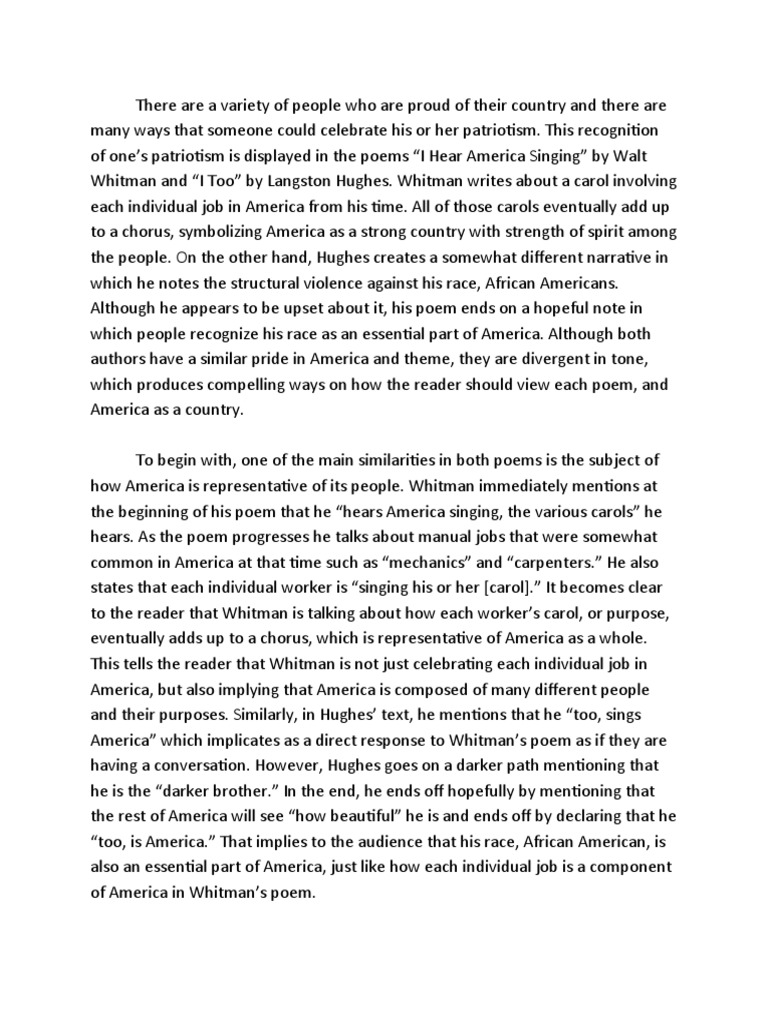 Comparison Poem Langston Hughes and Walt Whitman | PDF