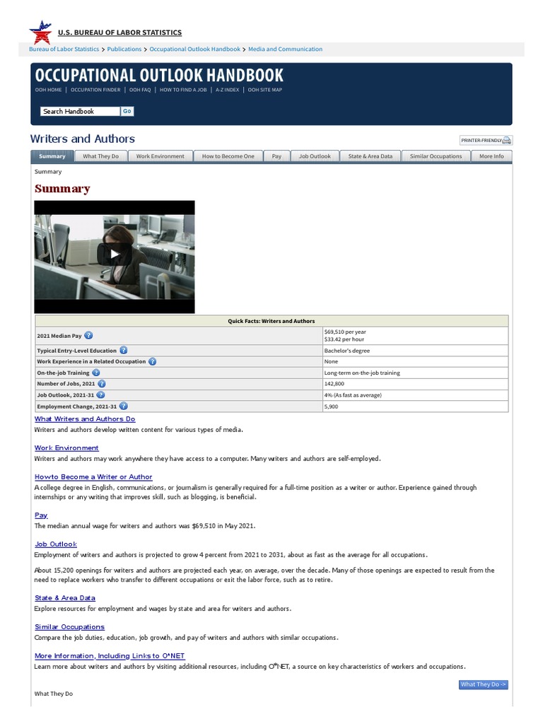Writers and Authors: Career Overview | PDF | Editing | Employment