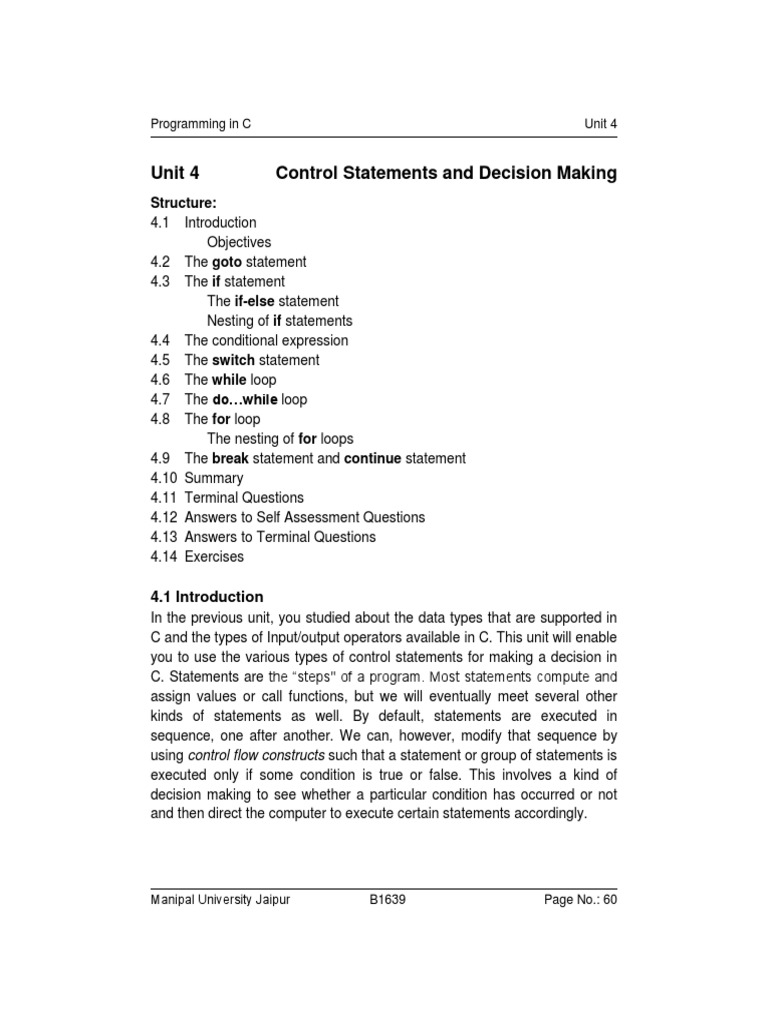 Unit 04 - Control Statements and Decision Making | PDF | Control Flow ... Unit 04 - Control Statements and Decision Making | PDF | Control Flow ...