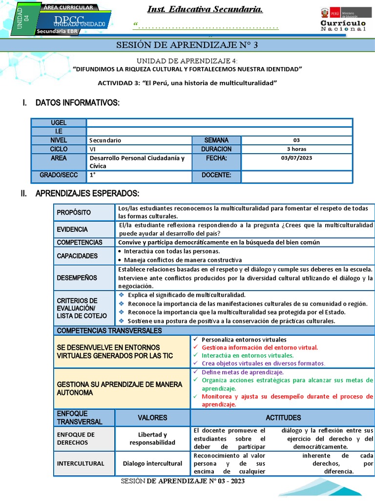 1º DPCC - Ses 3 Uni 4 - Sem 03 | PDF | Aprendizaje | Evaluación