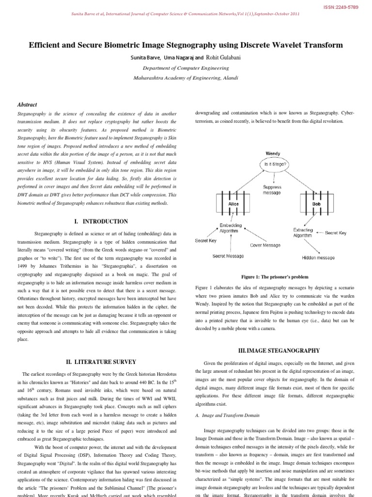 Efficient And Secure Biometric Image Stegnography Using Discrete Wavelet Transform Pdf