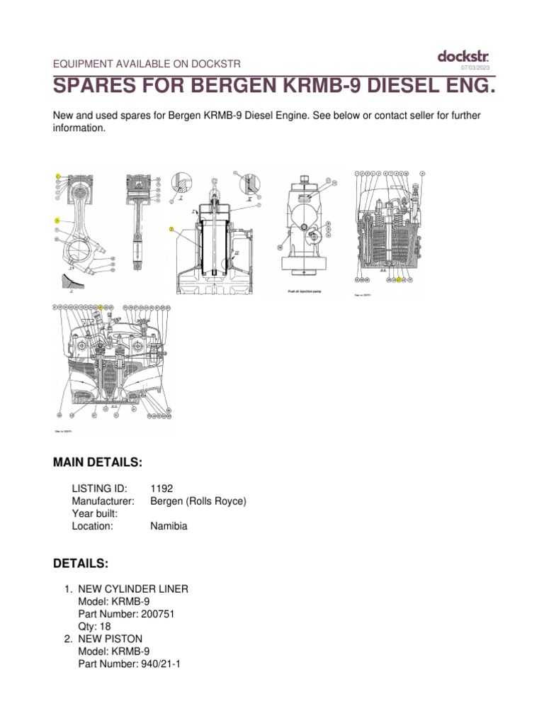 1192 Spares For Bergen KRMB 9 Diesel Engine 2023.03.07 - 12 - 14 - 12 | PDF