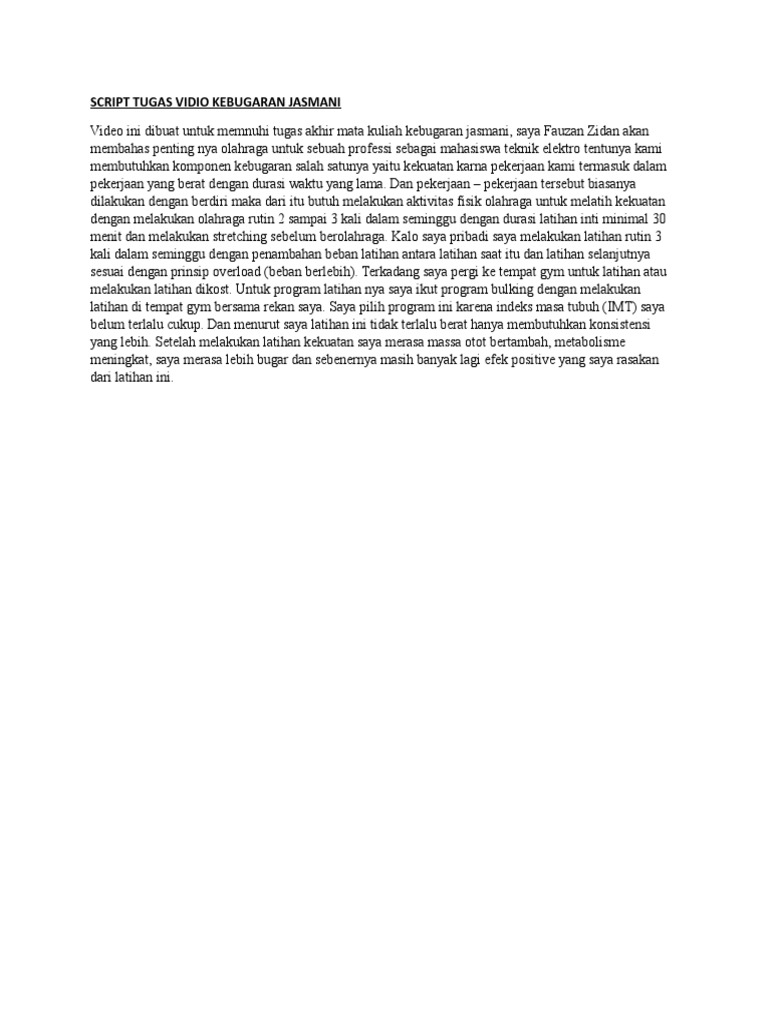 Script Tugas Vidio Kebugaran Jasmani | PDF