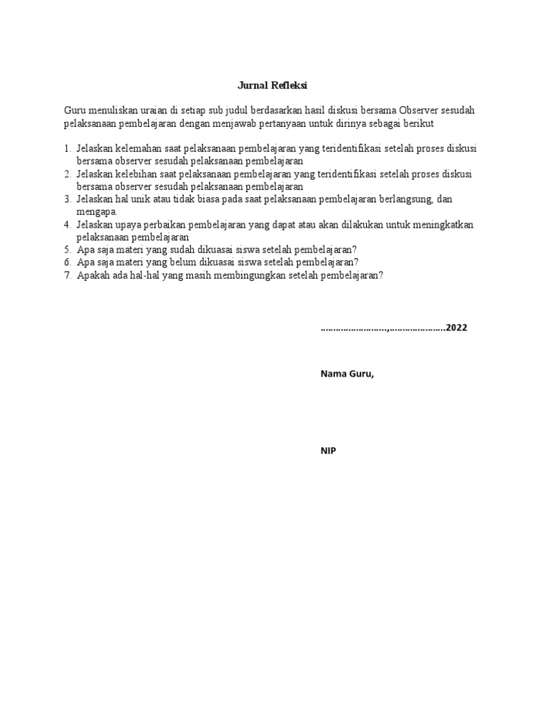 Contoh Lembar Refleksi | PDF