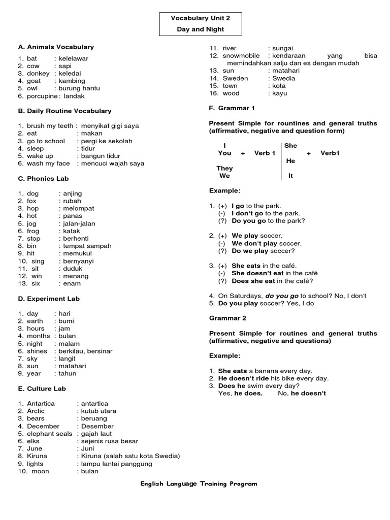 Vocabulary Unit 2 Grade 2-1 | PDF