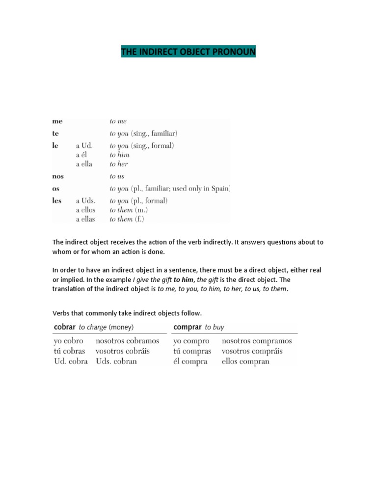 Indirect Object Pronouns Guide | PDF | Linguistic Typology | Syntax