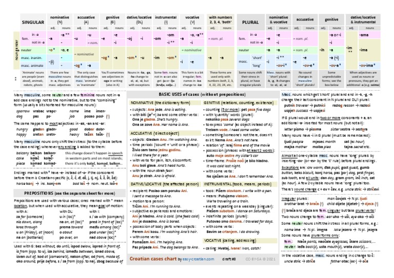 CroatianCasesChart Draft3 | PDF | Grammatical Gender | Grammatical Number