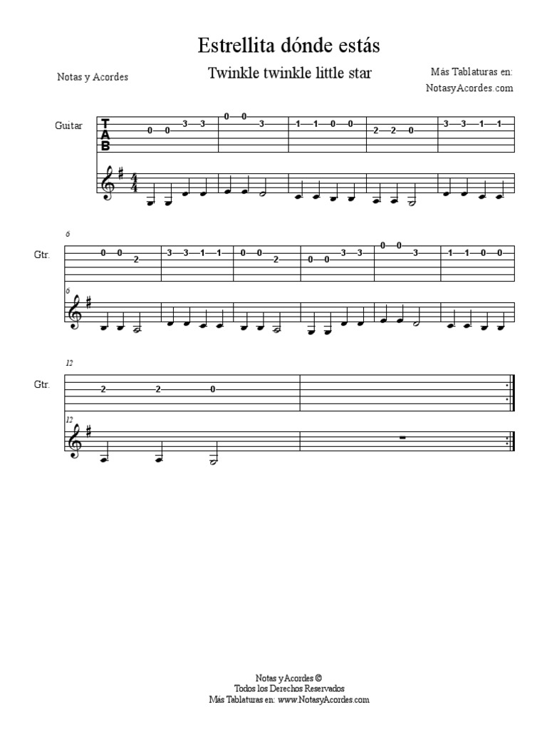 Estrellita Donde Estas Guitarra Tablatura | PDF