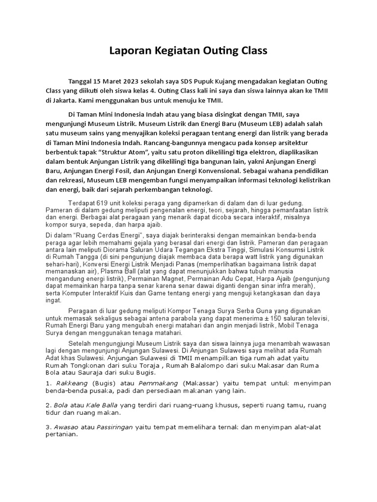 Laporan Kegiatan Outing Class Dika | PDF