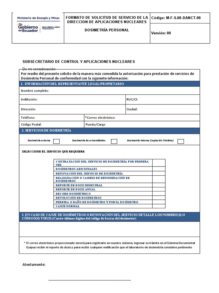 Formato Solicitud de Dosimetria Personal | PDF