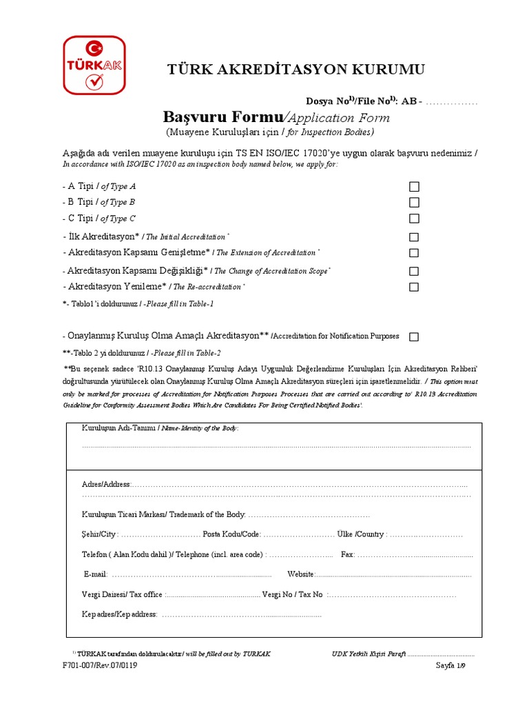 Başvuru Formu/: Türk Akreditasyon Kurumu | PDF
