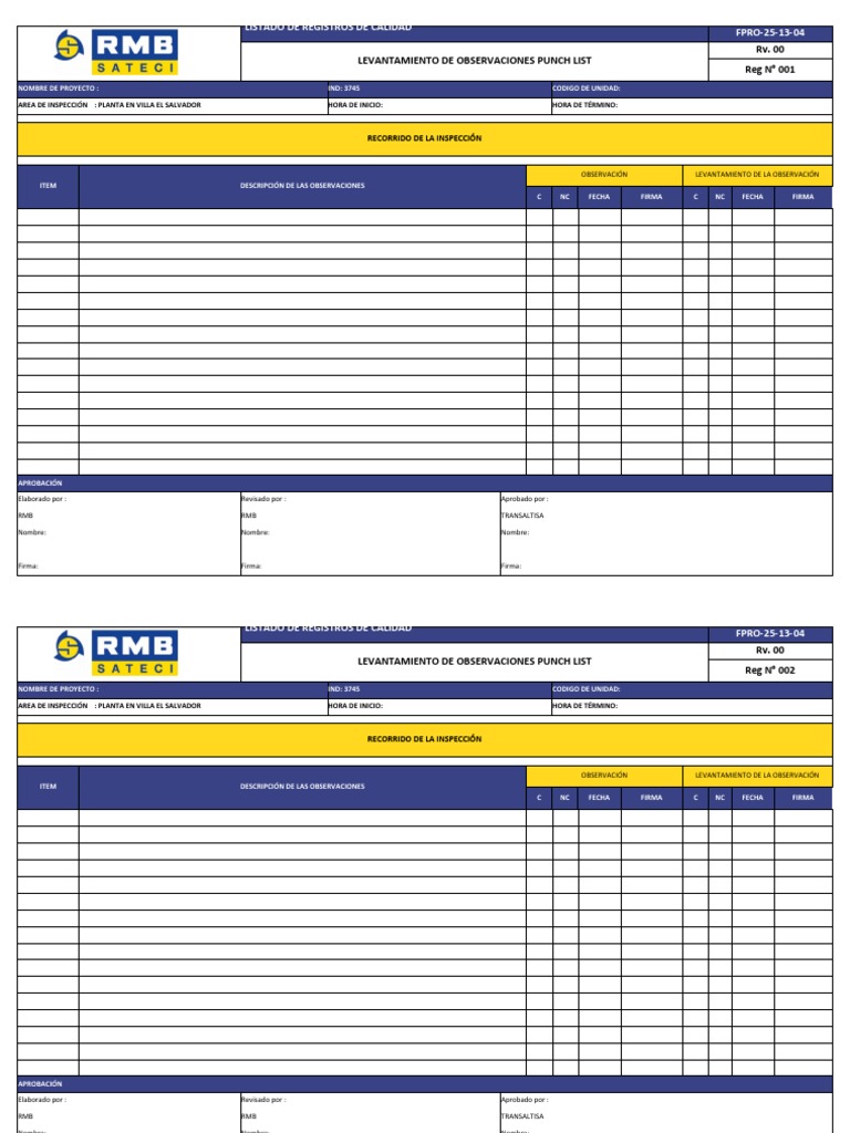 Punch List Est 01 | PDF