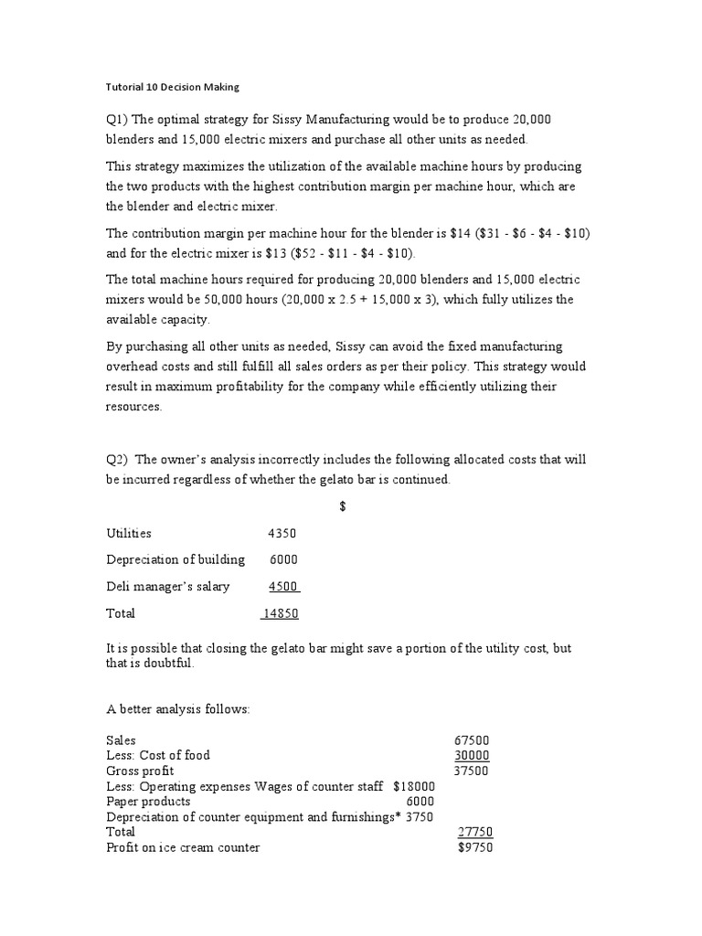 Tutorial 10 Decision Making | PDF