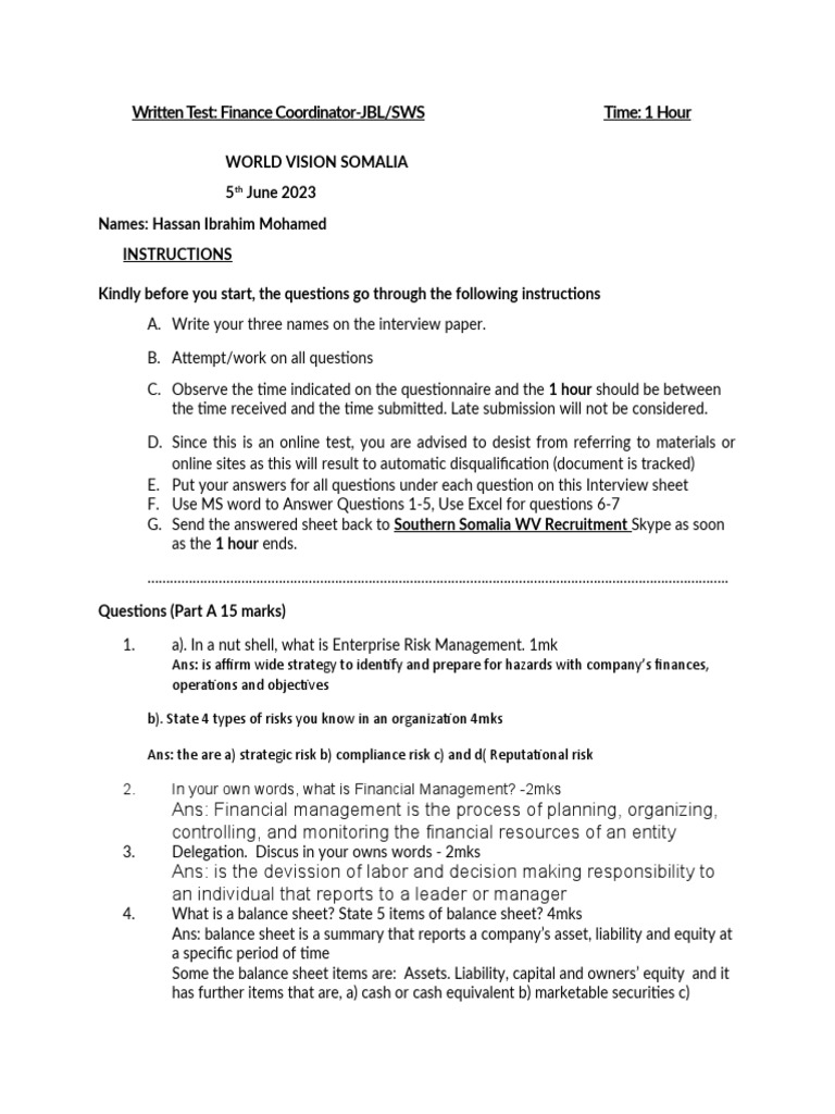 Written Test - Financial Coordinator-1 | PDF | Balance Sheet | Expense