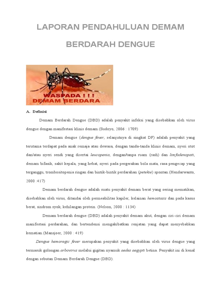 Laporan Pendahuluan Demam Berdarah Dengue | PDF