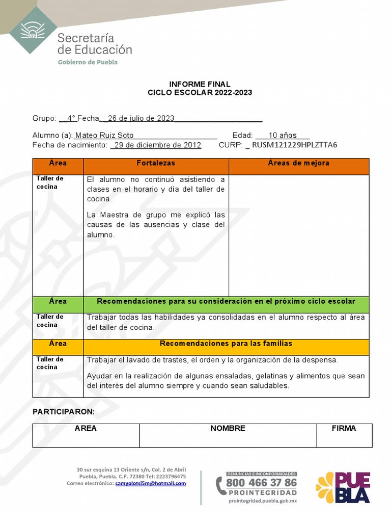 INFORME FINAL MATEO 2023 4 To | PDF