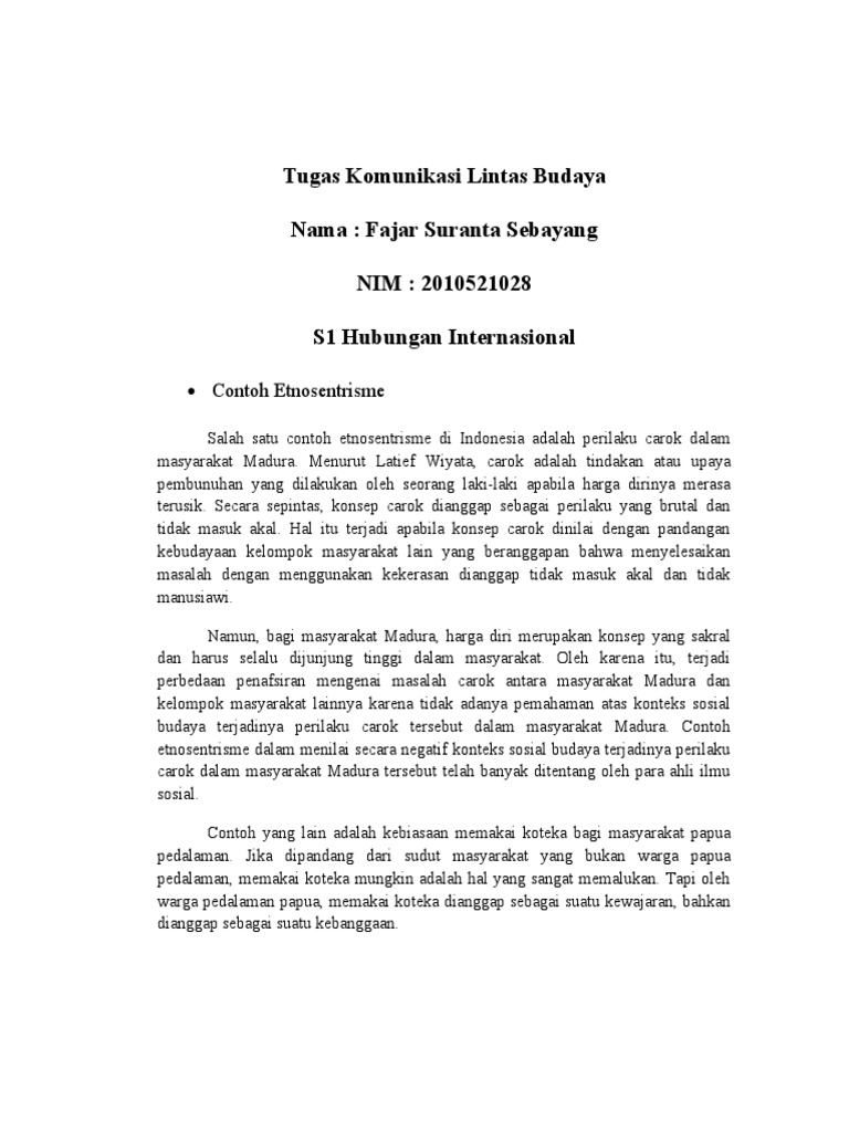 Tugas Komunikasi Lintas Budaya | PDF | Ilmu Sosial