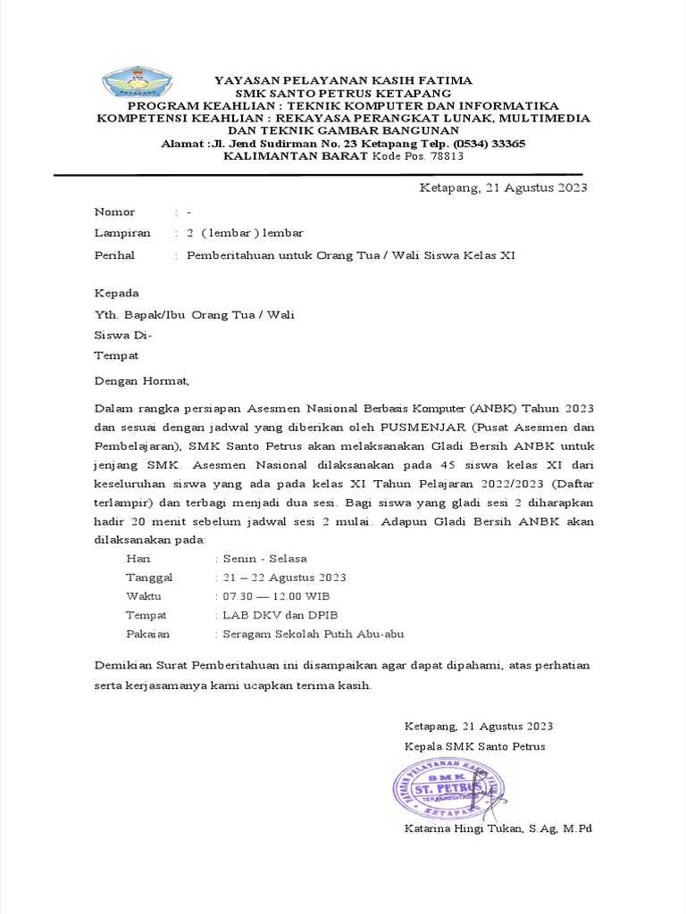 Pemberitahuan Gladi Bersih ANBK 2023 | PDF