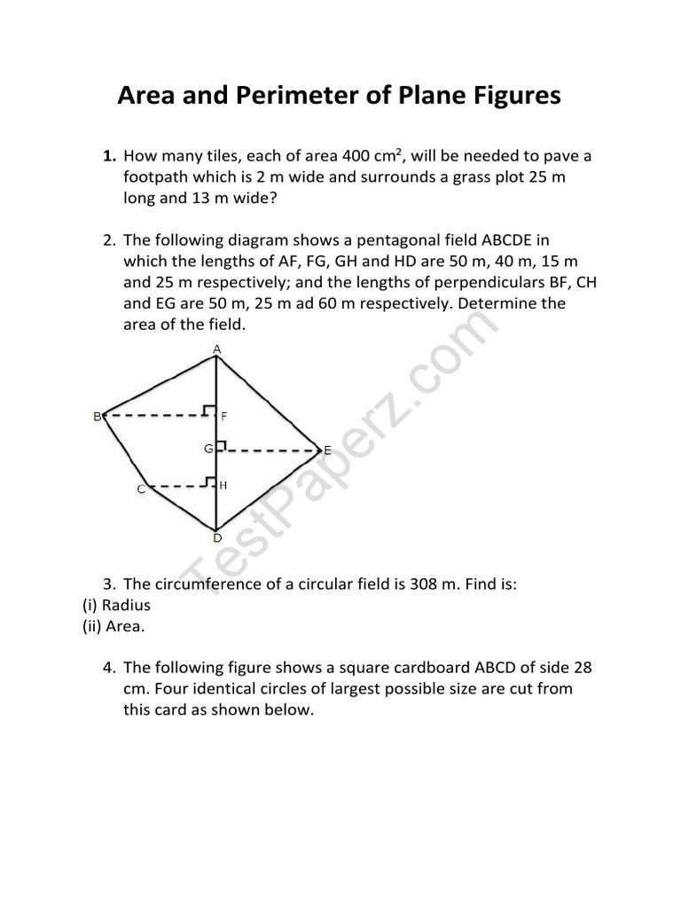 Area and Perimeter of Plane Figures Paper 1 | PDF