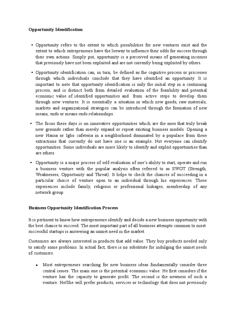 Opportunity Identification Selection | PDF | Entrepreneurship | Insight