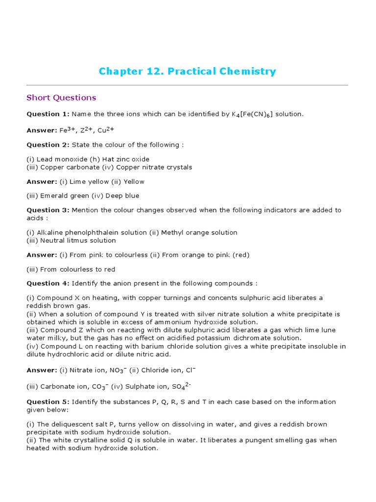 12 Practical Chemistry | PDF | Ammonium | Precipitation (Chemistry)