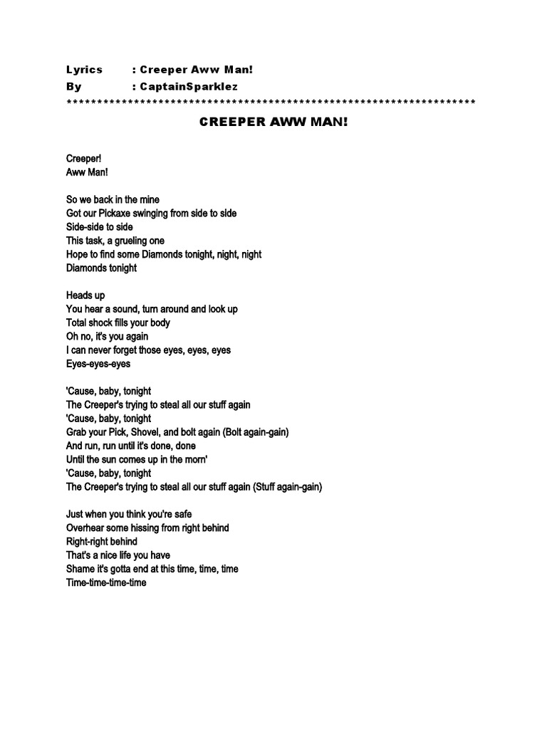Lyrics Creeper Aww Man | PDF
