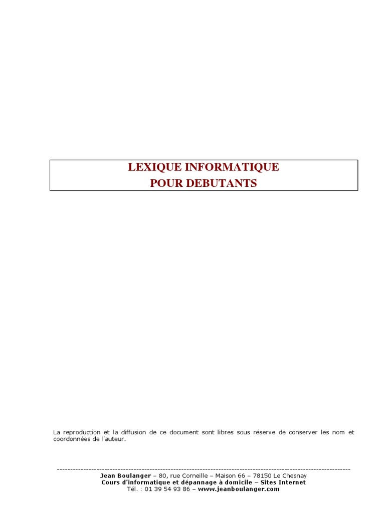 Lexique Informatique Pour Debutants Somm | PDF