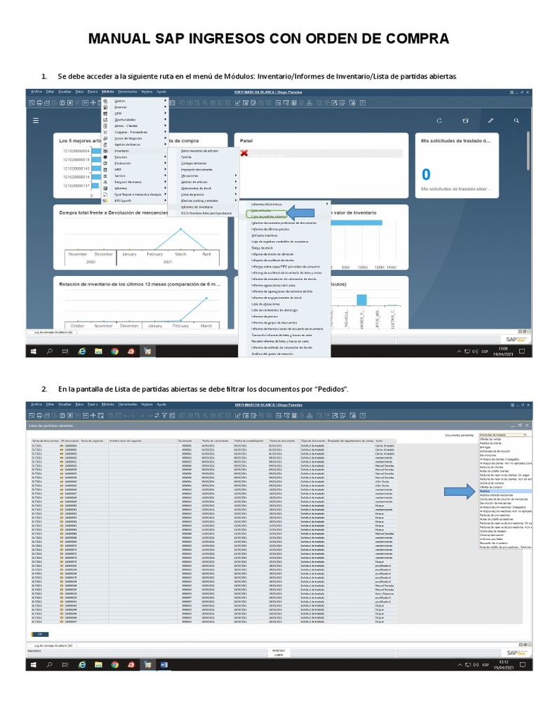 Manual SAP Ingresos Con Orden de Compra Nacional | PDF | Negocios ...