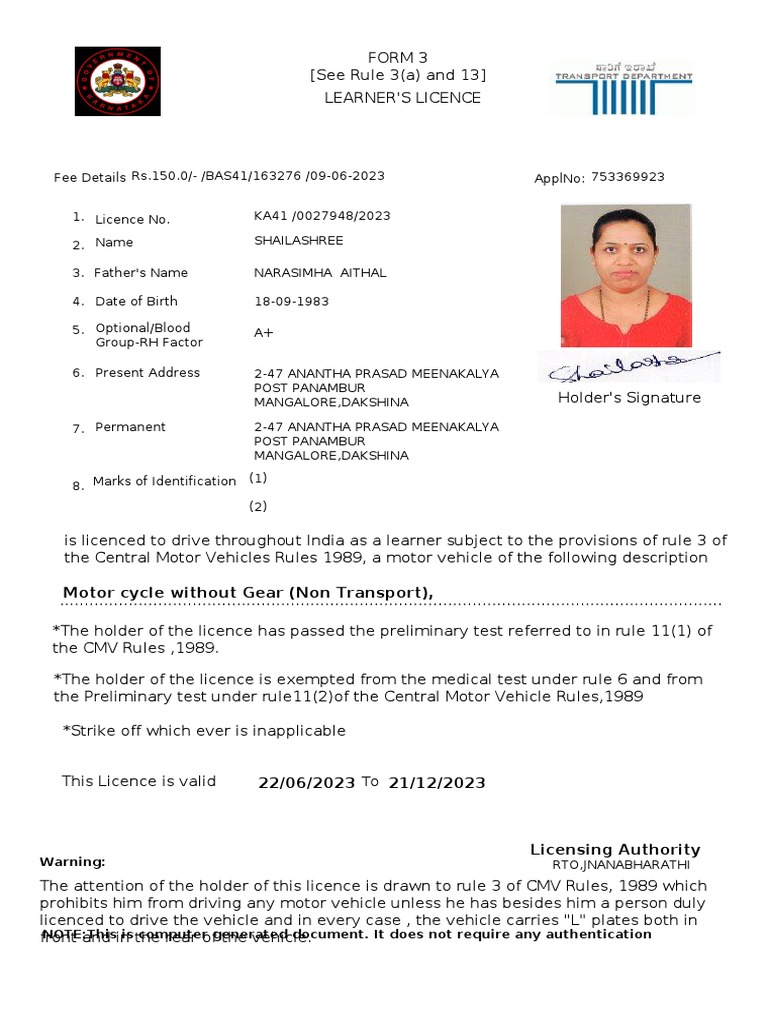 Motor Cycle Without Gear (Non Transport) ,: Warning | PDF | Driving ...