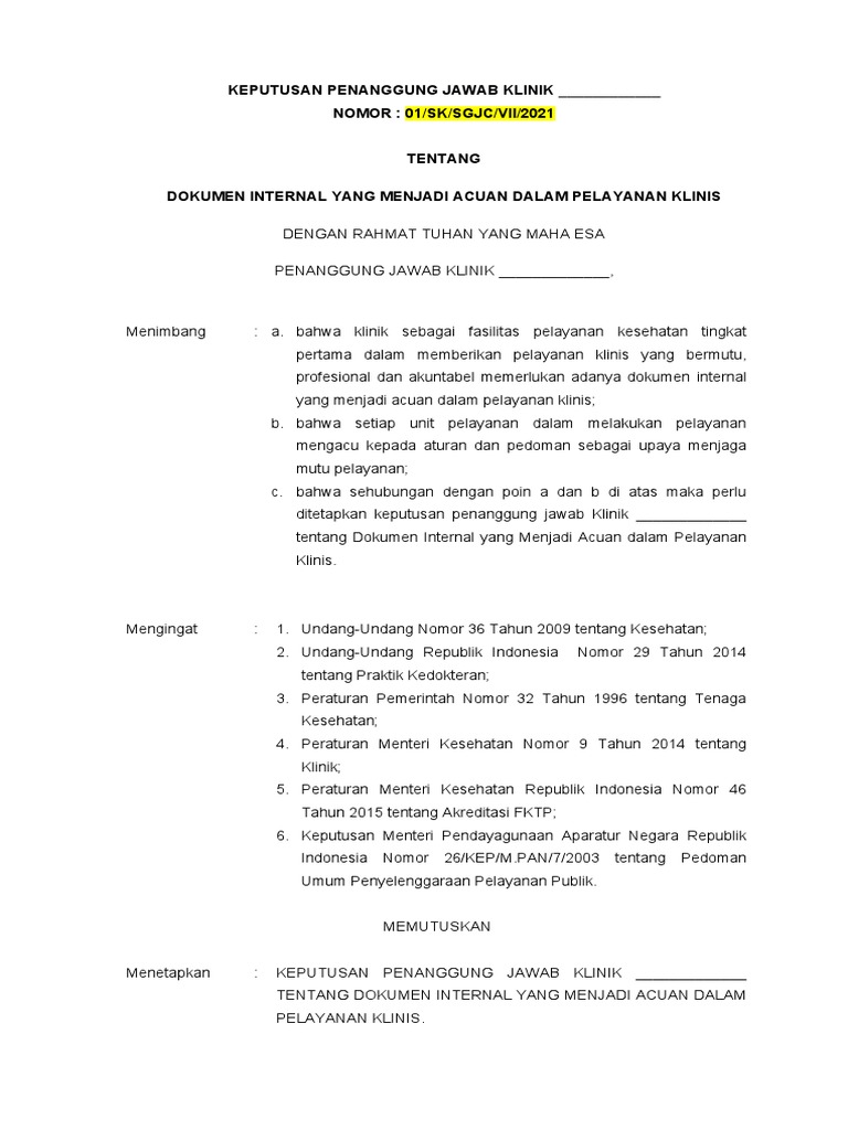 SGJC - SK Dokumen Internal | PDF | Pengembangan Diri