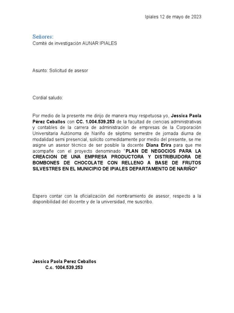Solicitud de Asesor | PDF