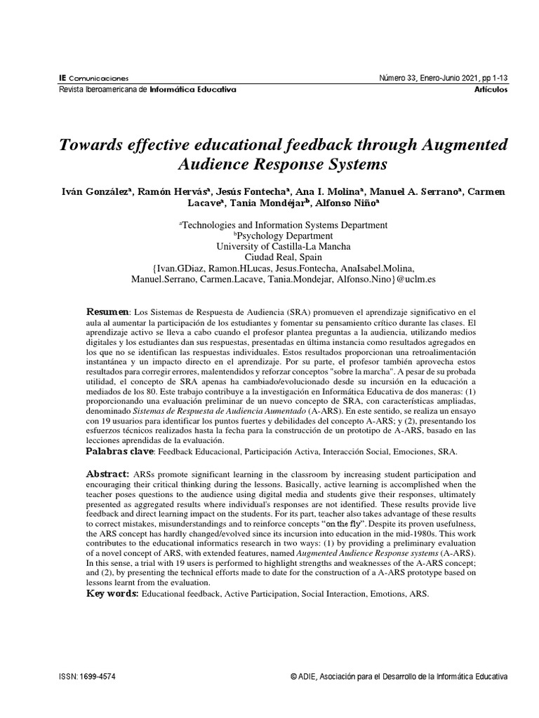 Towards Effective Educational Feedback Through Augmented Audience ... Towards Effective Educational Feedback Through Augmented Audience ...