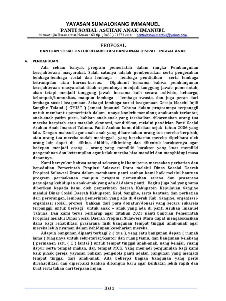 Proposal Panti Imanuel Tahuna Nov 2022 | PDF | Perjalanan | Griya & Taman