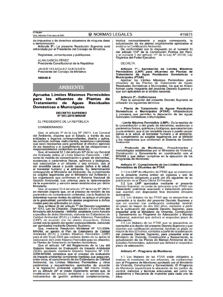 Decreto Supremo - Ds-003-2010-Minam | PDF