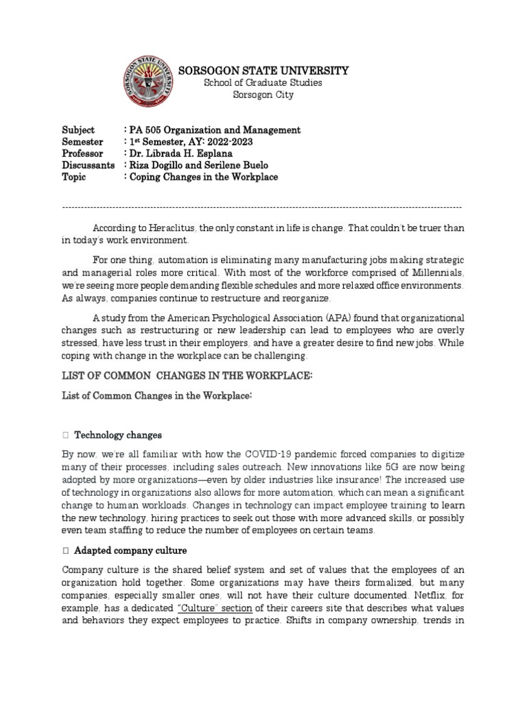 Coping With Changes Handout 1 | PDF