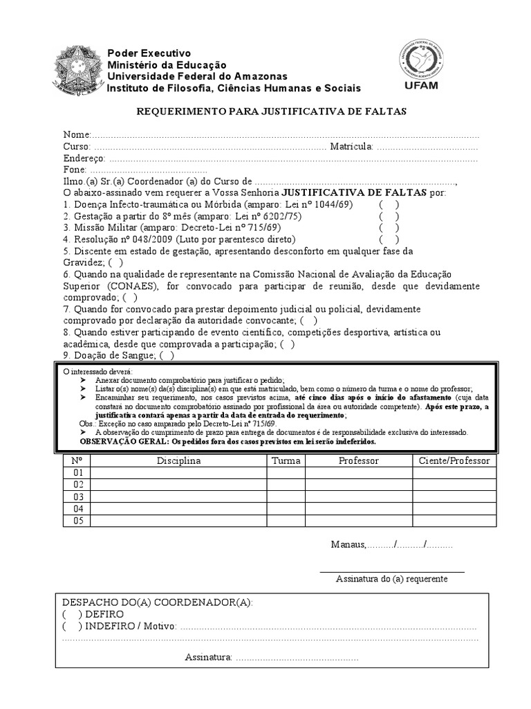 Requerimento de Justificativa de Faltas | PDF