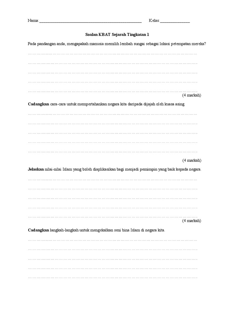Sejarah Tingkatan 1 KBAT | PDF