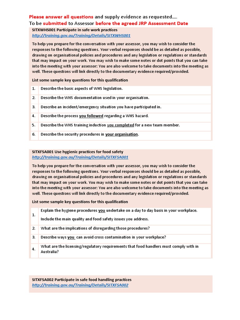 Workplace Specific Questions - Trade and Workplace Skills - JRP ...